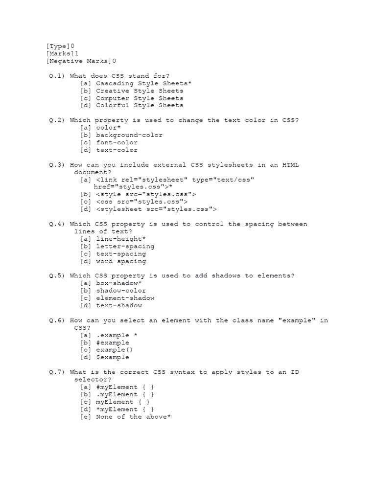 CSS MCQ Set Paper 4 | PDF | Web Standards | Interactive Media