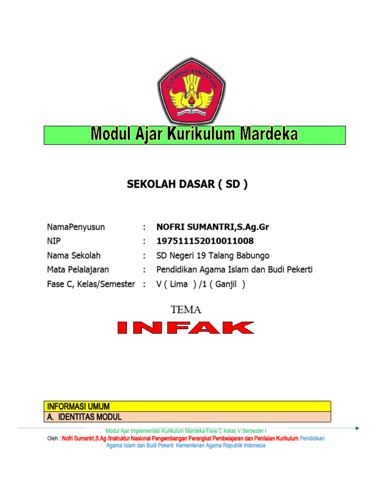 Modul Ajar Kelas 5 Bab 4 Infak | PDF