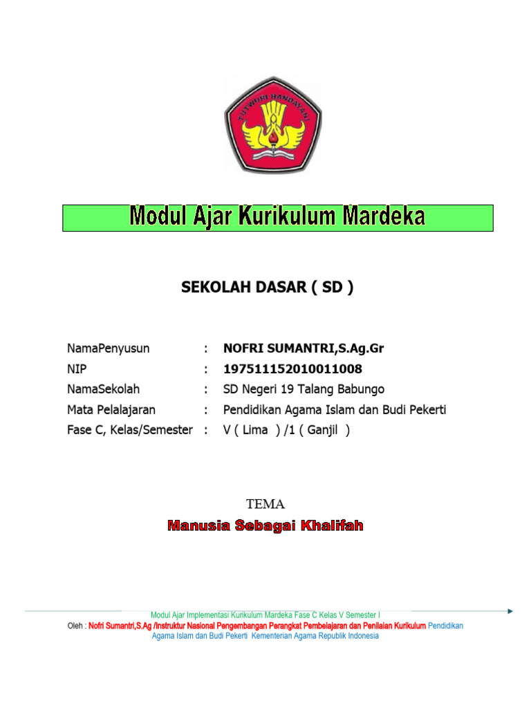 Modul Ajar Kelas 5 Bab 3 Manusia Sebagai Khalifah | PDF