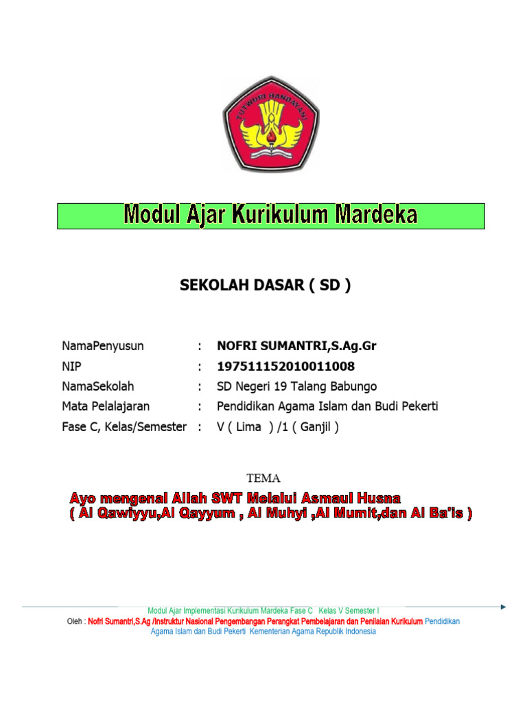 MODUL AJAR KELAS 5 Cara Mengenal Allah Al Qawiyyu, Al Qayyum, Al Muhyi, Al Mumit Dan Al Ba'is | PDF