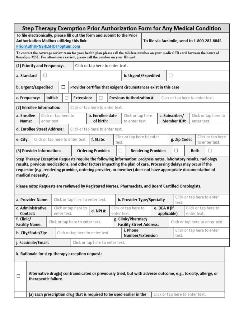 Step Therapy Exemption Form | PDF | Chemistry | Dose (Biochemistry)