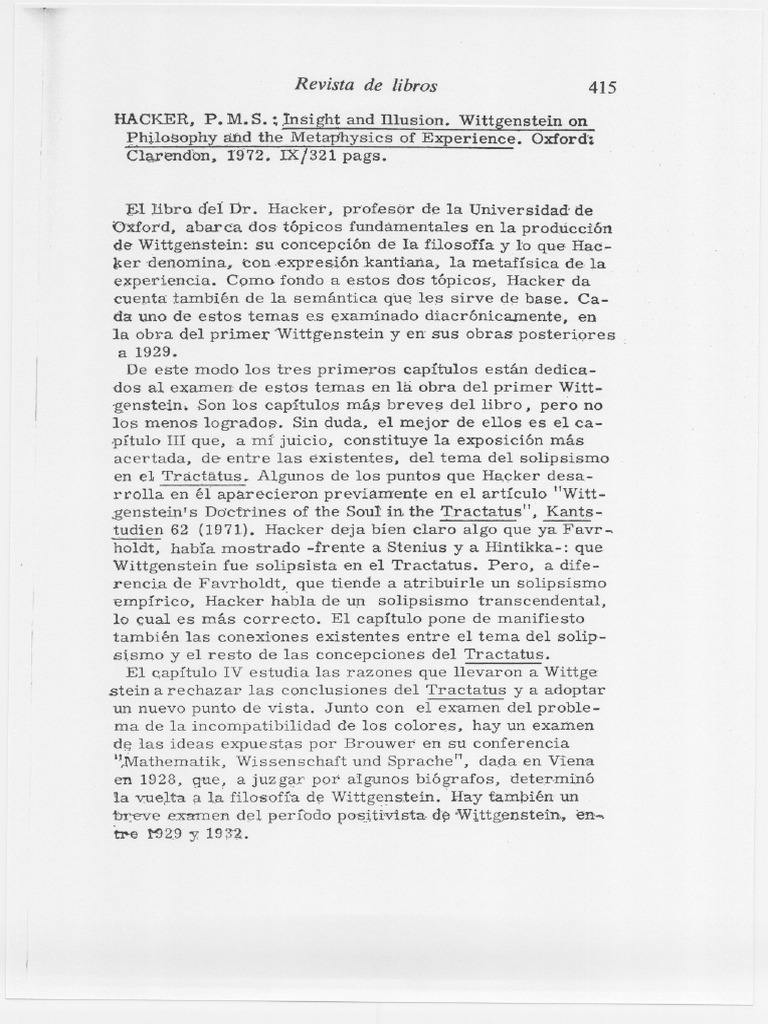 Insight and Illusion Wittgenstein On Philosophy and The Me | PDF ...