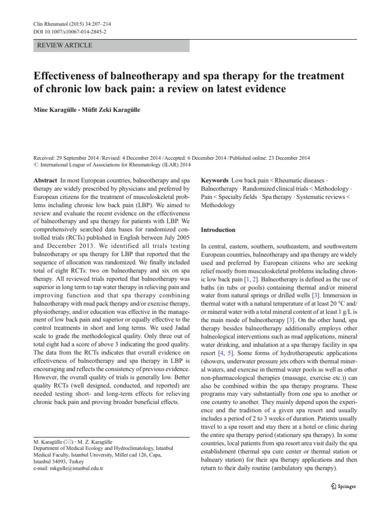 Effectiveness of balneotherapy and spa therapy for the treatment of ... Effectiveness of balneotherapy and spa therapy for the treatment of ...