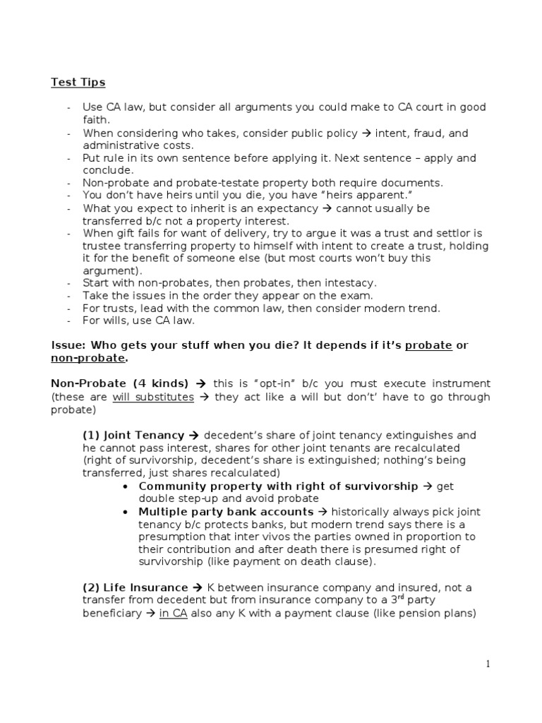 Wills and Trusts Outline | Will And Testament | Concurrent Estate