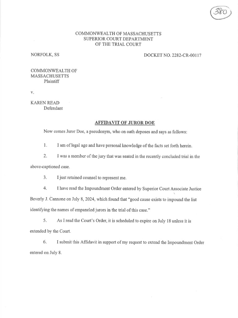 'Juror Doe' Affidavit | PDF
