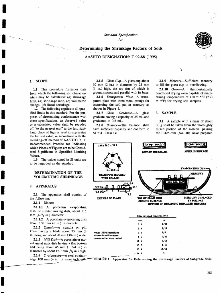 AASHTO T 92 Determing The Shrinkage Factor of Soils | PDF