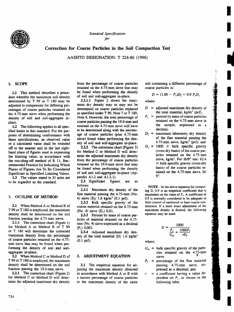 AASHTO T 224 MDD Correction For Coarse Particles | PDF