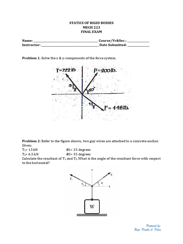 STATICS OF RIGID BODIES FINAL EXAM BSArch | PDF | Force | Rotation