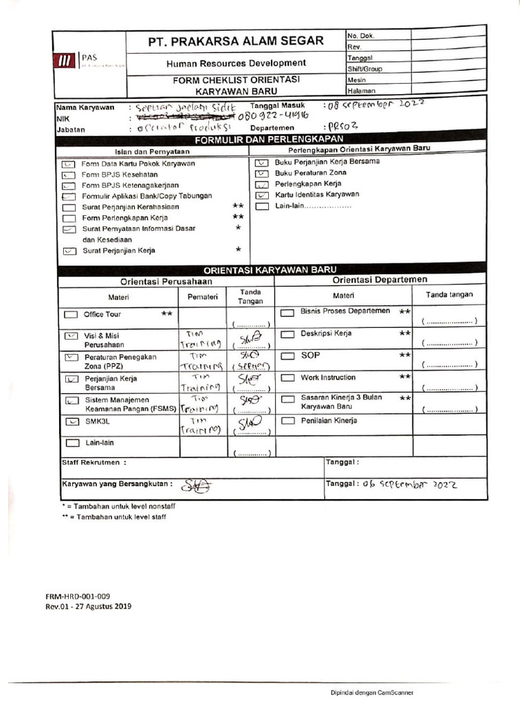 Form Checklist Karyawan Pdf