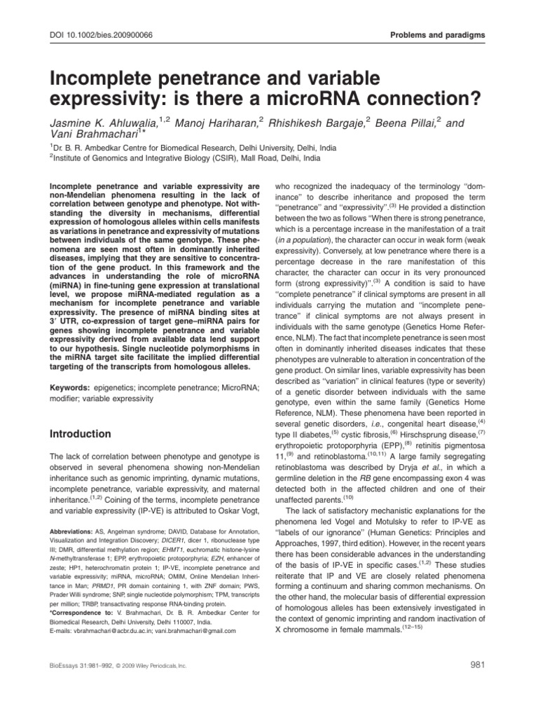 BioEssays - 2009 - Ahluwalia - Incomplete Penetrance and Variable ...