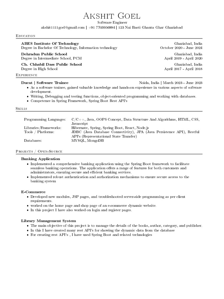Akshit's Resume-Hackerresume | PDF | Java (Programming Language) | Databases