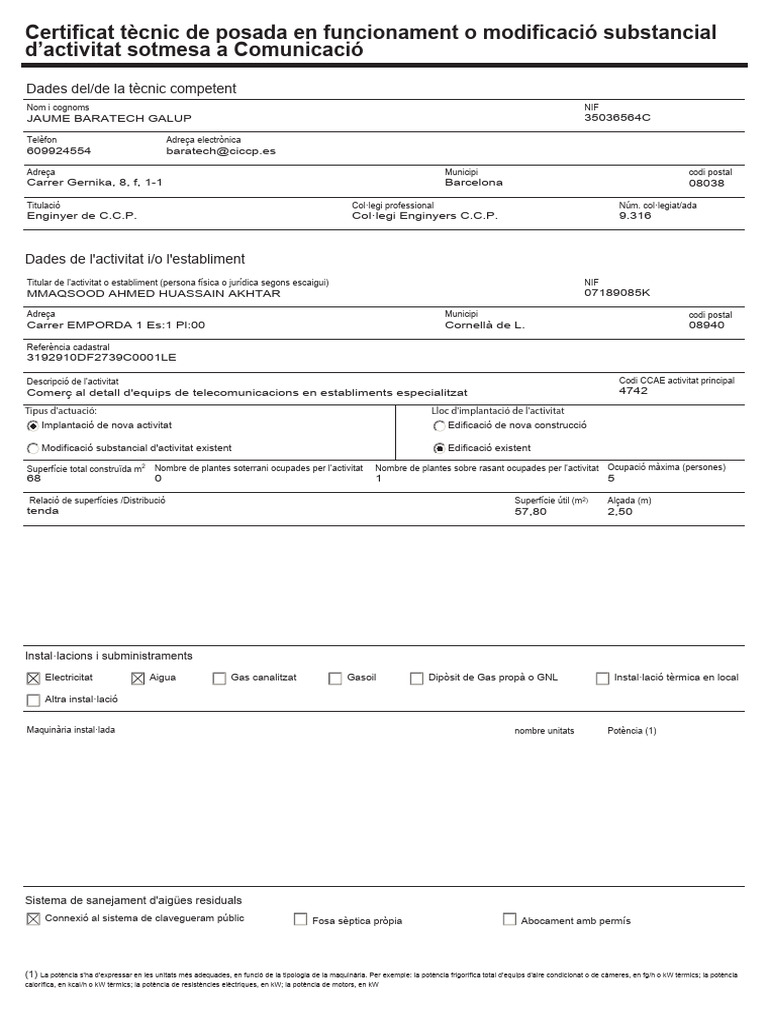 Certificat Tècnic Baratech Simple | PDF