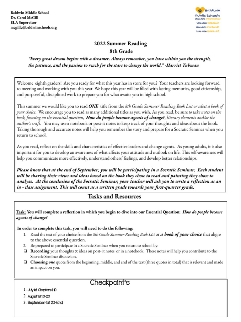 8th Grade Summer Reading Guide | PDF | Steve Jobs