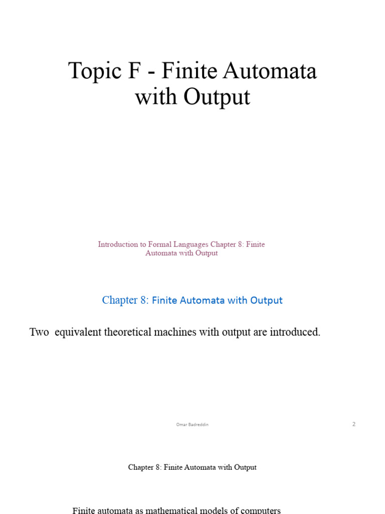 TOPIC E - Finite Automata with Output | Download Free PDF | Automata Theory | Mathematics