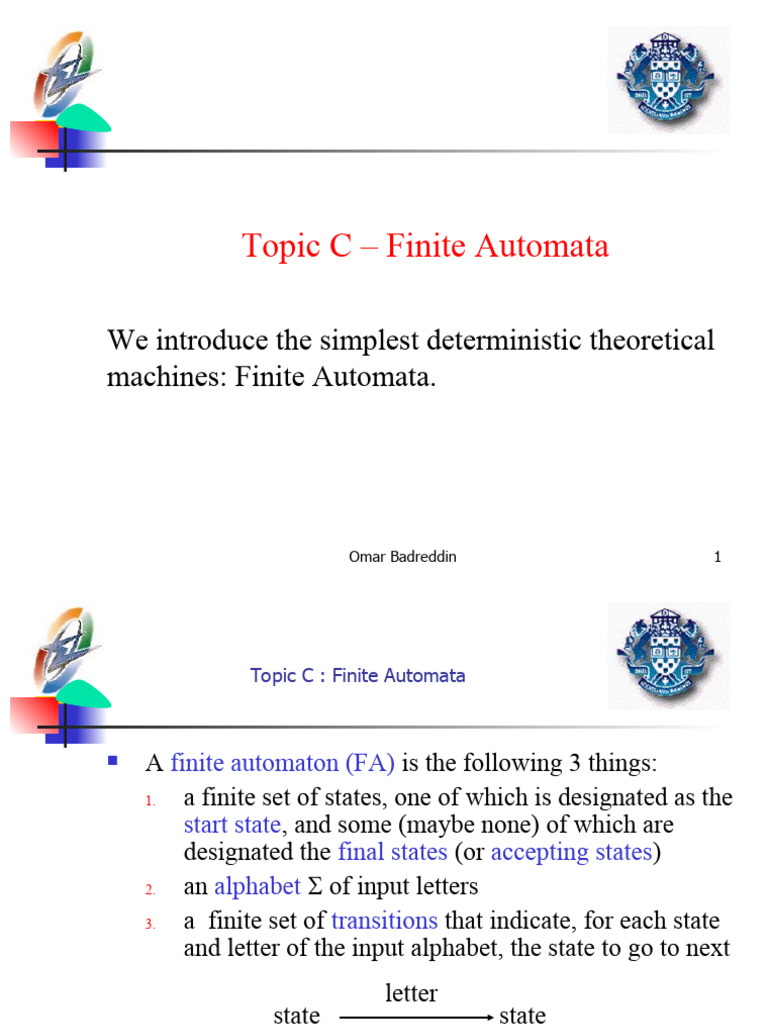 Topic C Finite Automata Pdf Automata Theory Theoretical Computer Science