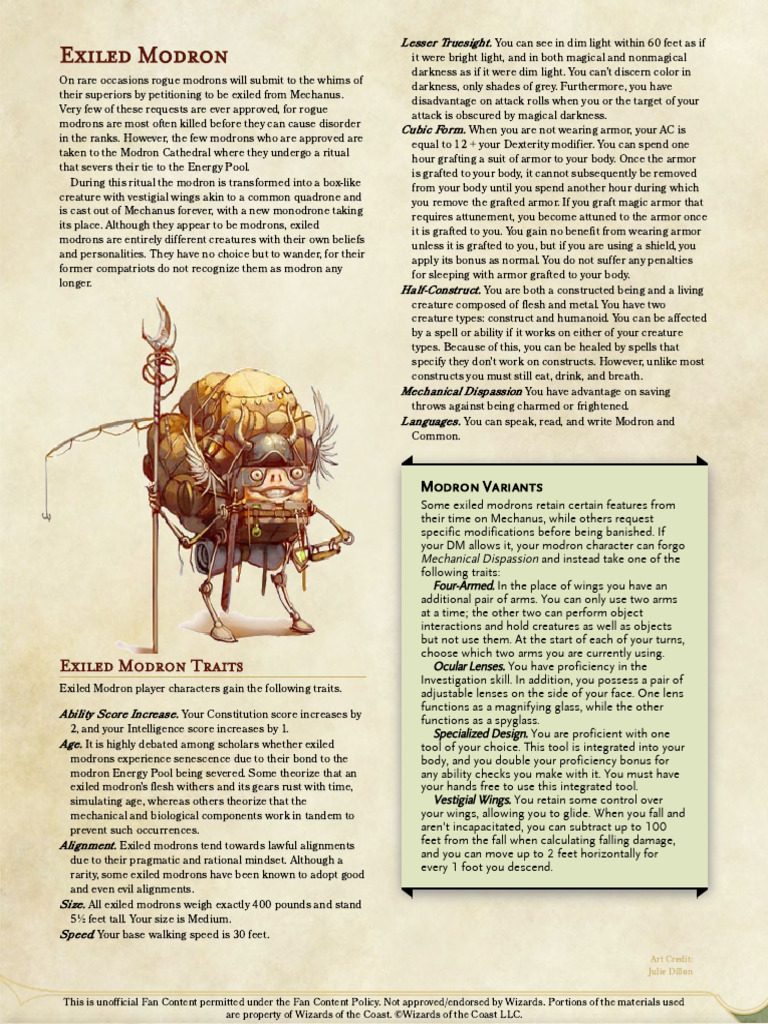 Exiled Modron Race for D&D 5e _ GM Binder | PDF