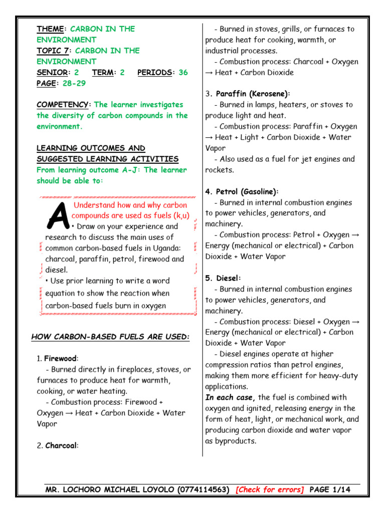 Notes-T-7. Carbon in The Environment (S.2) | PDF | Climate Change | Fuels