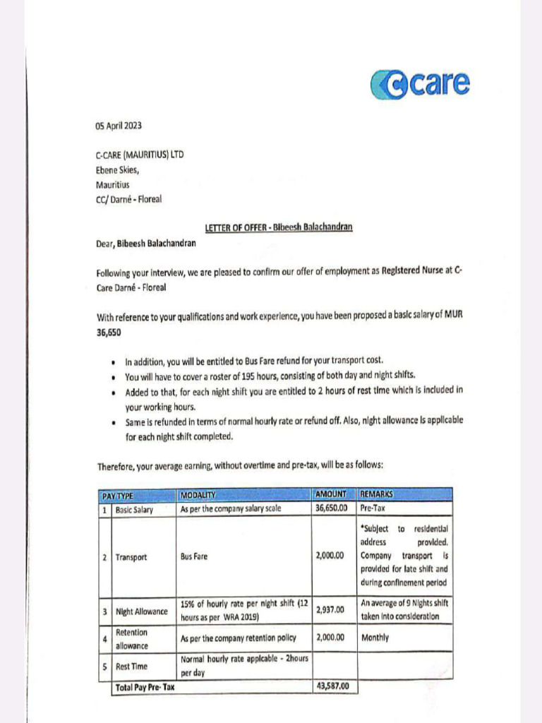 Mauritius_Sample Offer letter | PDF