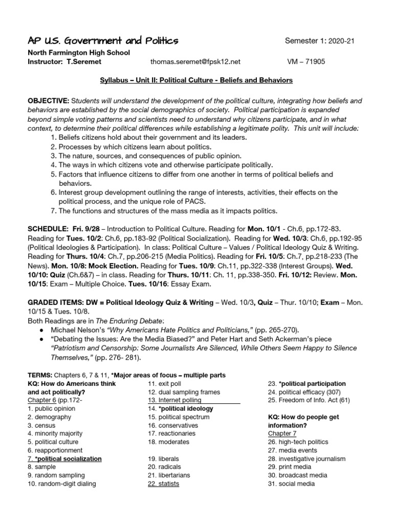 AP Gov-Unit 2 Syllabus | PDF | Behavior | Human Communication