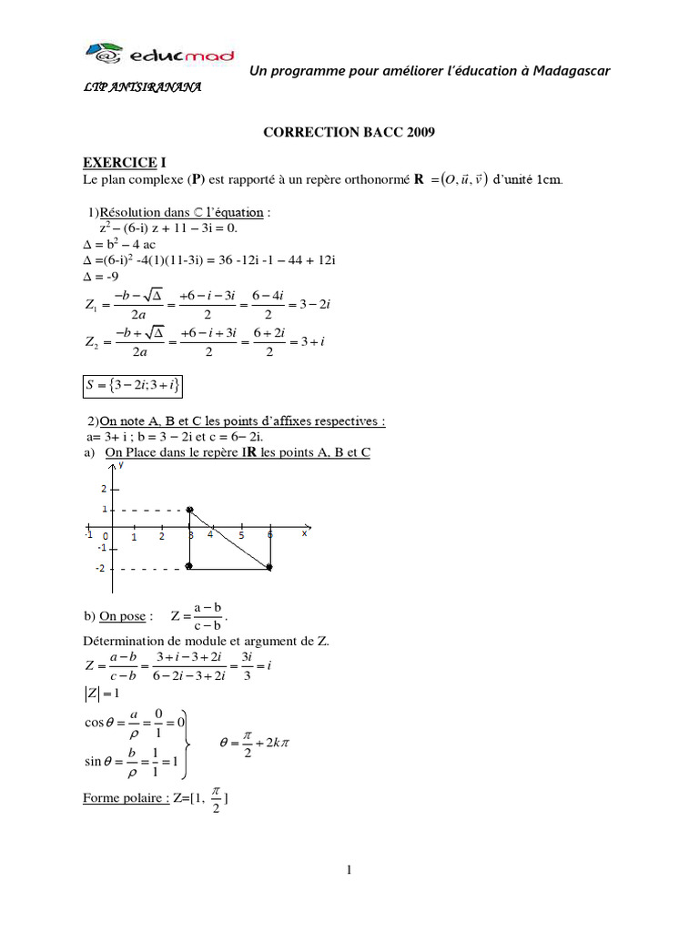 Correction Bacc 2009 | PDF | Nombre complexe | Géométrie