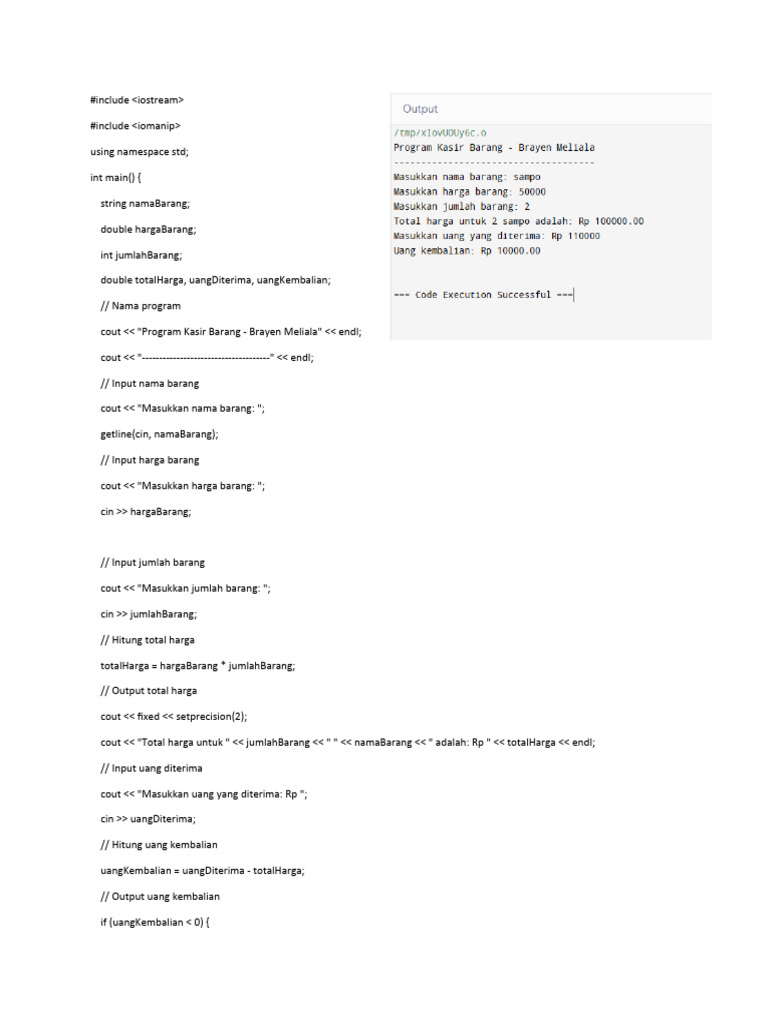 C++ Brayen Meliala (Program Kasir Toko) | PDF
