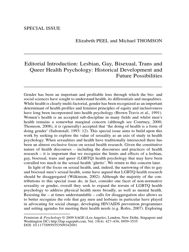 Editorial Introduction: Lesbian, Gay, Bisexual, Trans and Queer Health ...