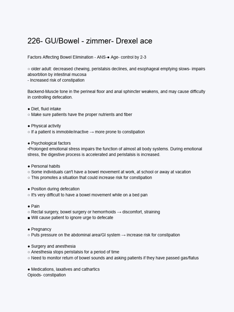226 - GU - Bowel - Zimmer - Drexel Ace | PDF | Constipation | Human Feces