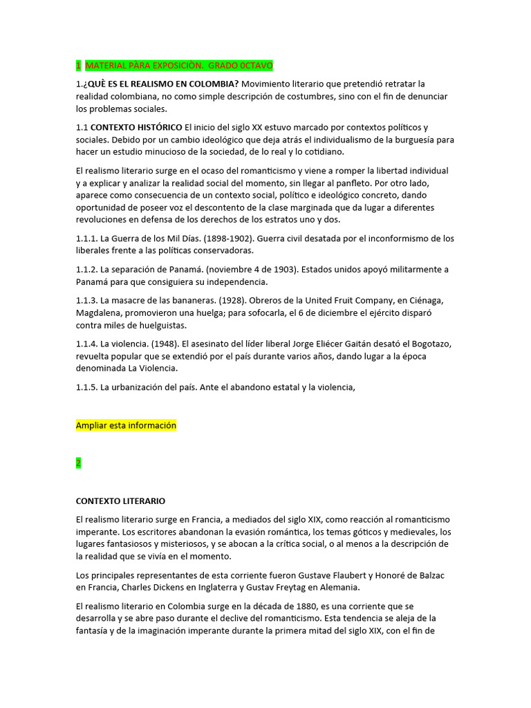 1 Material Pàra Exposiciòn. El Realismo en Colombia | PDF | Realismo ...