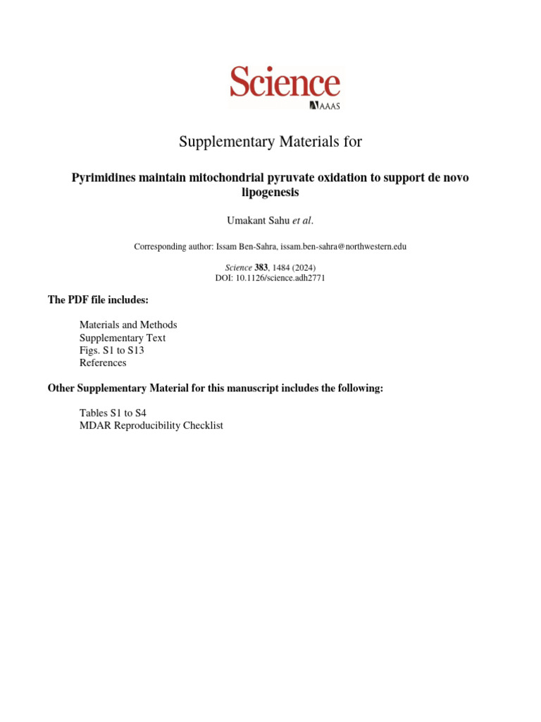 Science Supplement Materials | PDF | Metabolomics | Biology