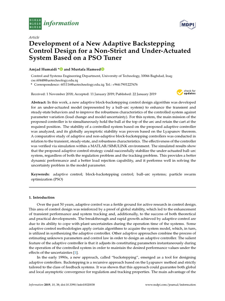 Development of A New Adaptive Backstepping Control Design For A Non ... Development of A New Adaptive Backstepping Control Design For A Non ...