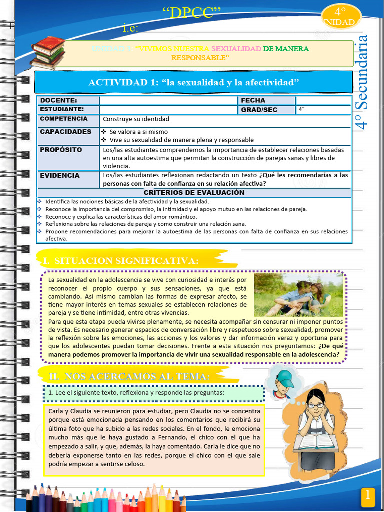 4° DPCC - Actv.01-Unid.3 2024 | PDF | Amor | La sexualidad humana