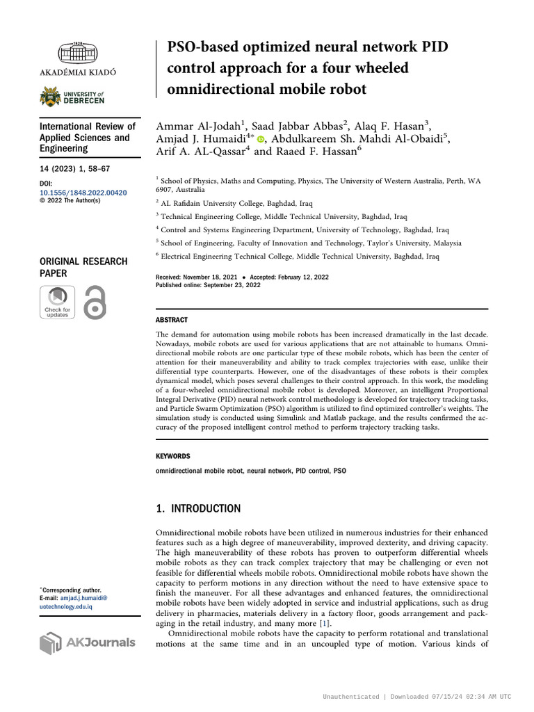 PSO-based optimized neural network PID control approach for a four ... PSO-based optimized neural network PID control approach for a four ...