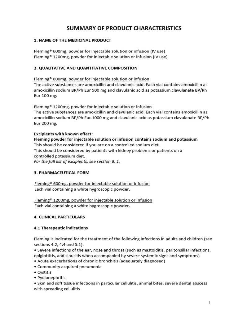 SMPC Fleming 600 - 1.2G Powder For Injection | PDF | Intravenous ...