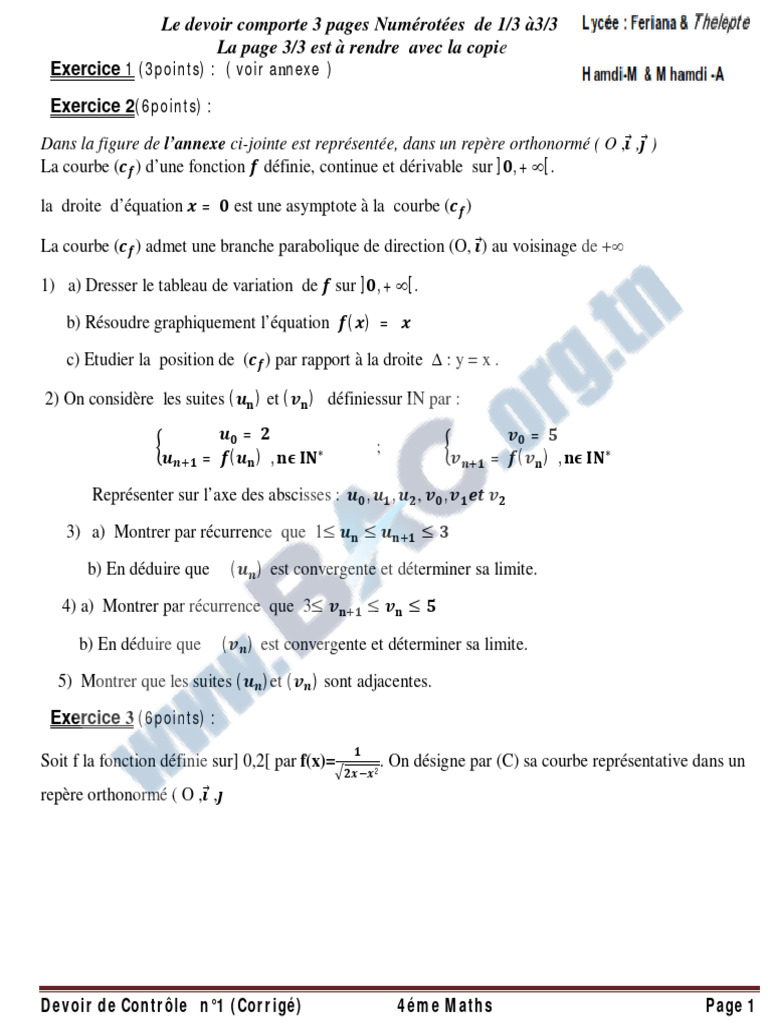 Devoir de Contrôle Maths 4ème | PDF | Limite (mathématiques) | Triangle