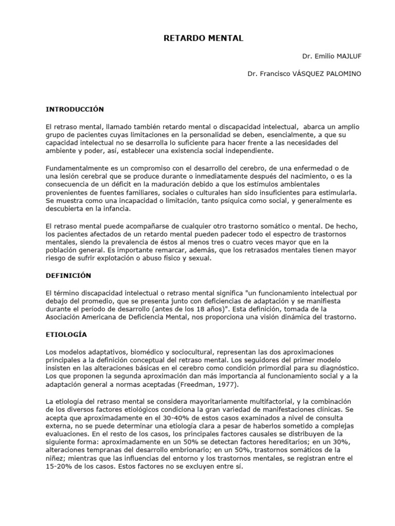 Retraso Mental: Definición y Grados | PDF | Discapacidad intelectual ...