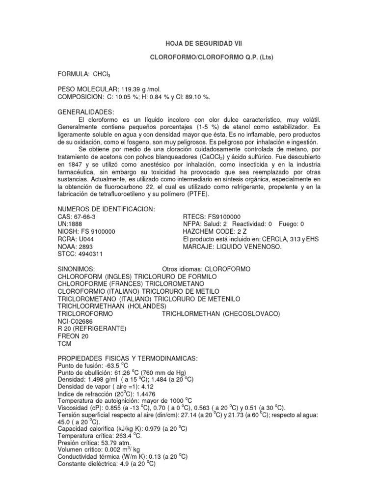 CLOROFORMO | PDF | Cloroformo | Agua