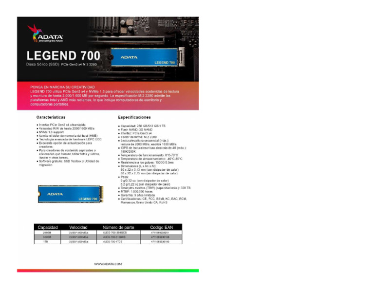 Datasheet Legend 700 | PDF