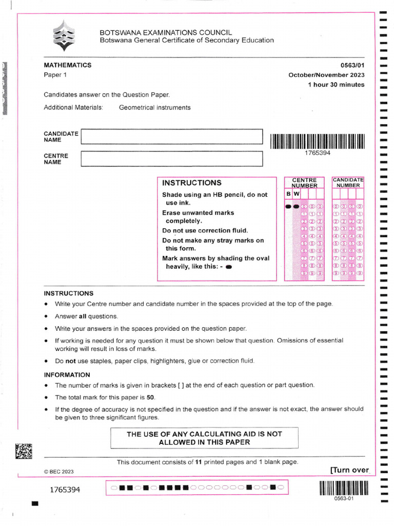 Paper 1 2023 | PDF | Area | Mathematics