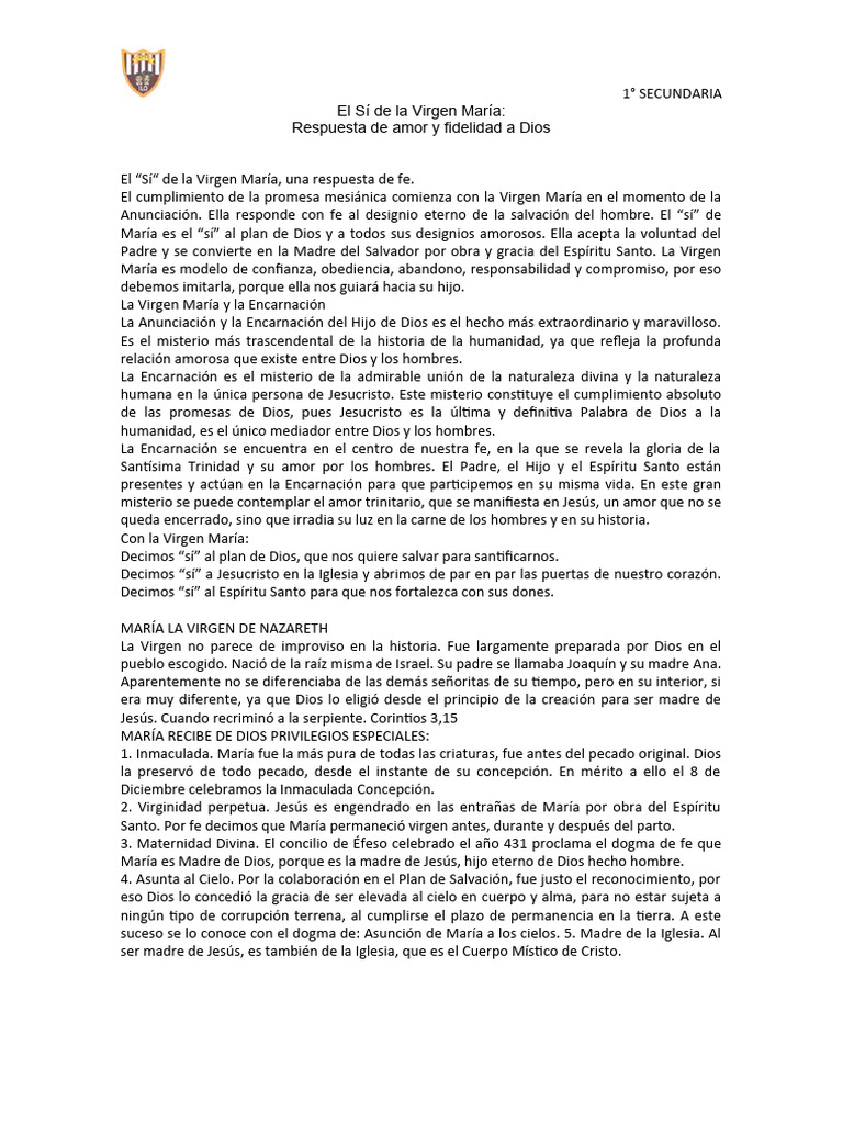 El Sí de la Virgen María y su Misión | PDF | María, madre de Jesús | Jesús