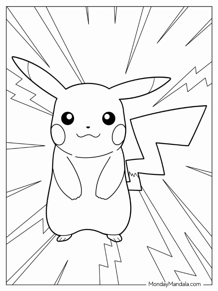Easy Pikachu With Elecity Coloring Page | PDF