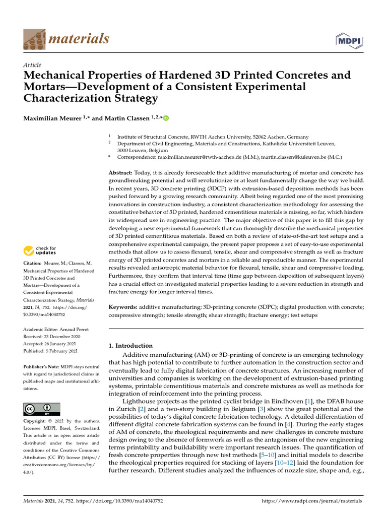 Mechanical Properties of Hardened 3D Printed Concretes And | PDF ...