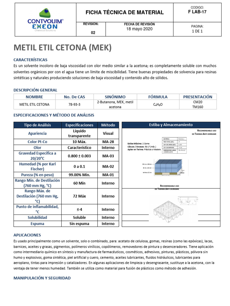 Ficha Técnica de Metil Etil Cetona | PDF | Pintar | El plastico