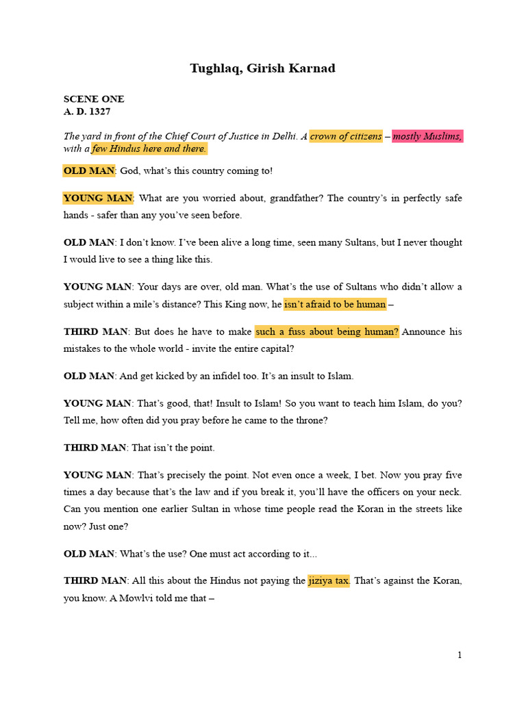 Girish Karnad, Tughlaq - Scene 1 | PDF | Muhammad | Abrahamic Religions