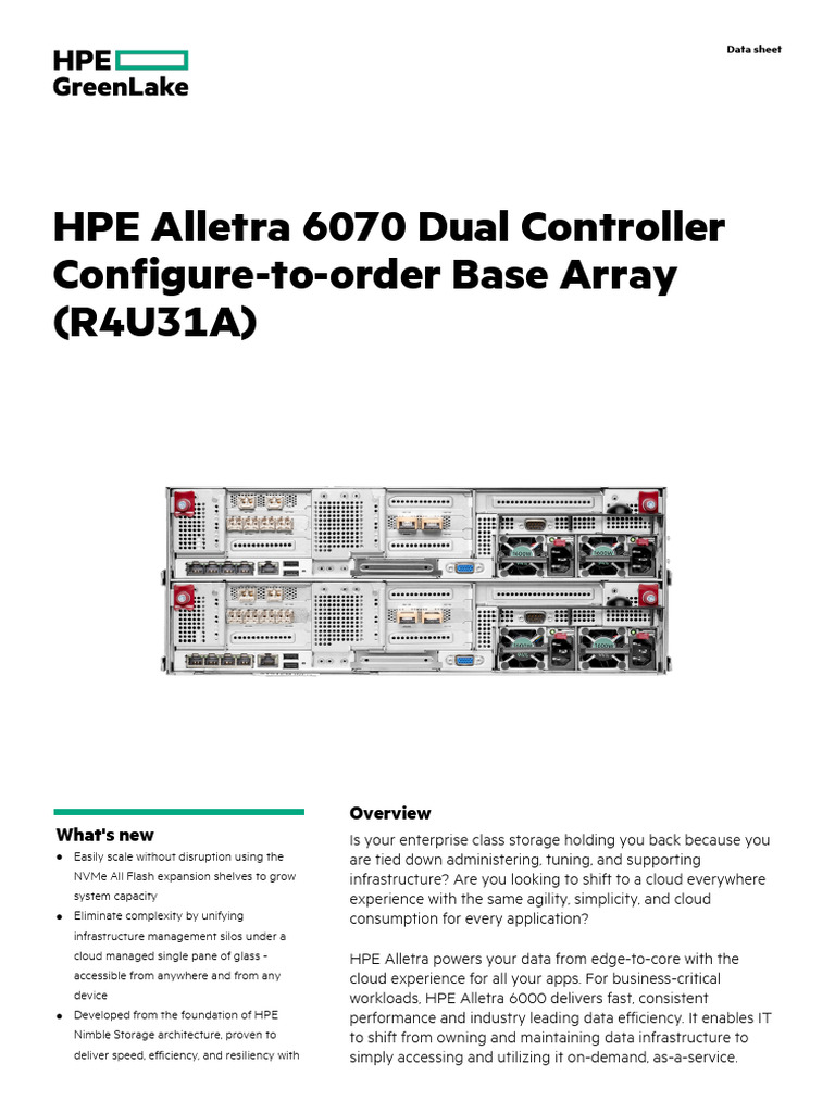 Hpe Alletra 6070 Dual Controller Configure To Order Base Array Psn1013540295caen Pdf Cloud