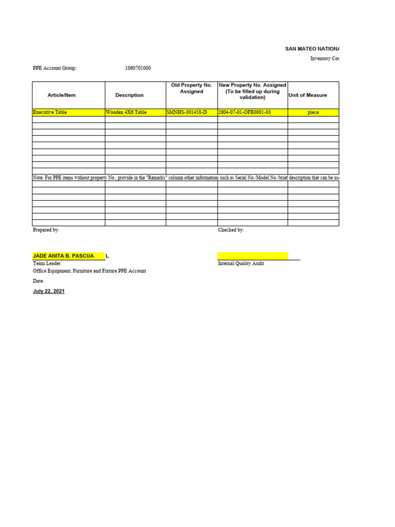 PPE Inventory Count Form Template | PDF