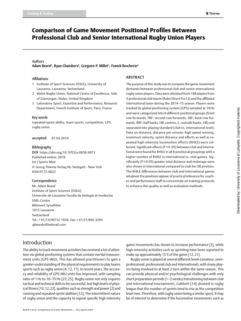Comparison of Game Movement Positional Profiles Between Professional ...