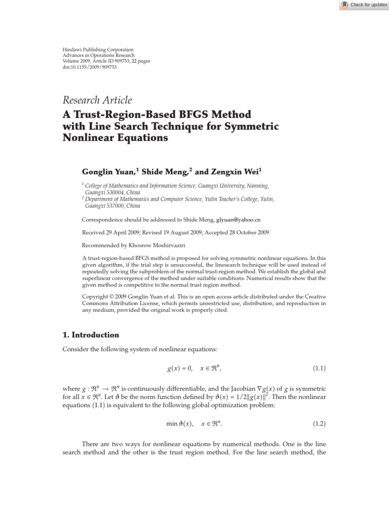 Advances in Operations Research - 2009 - Yuan - A Trust Region Based ...