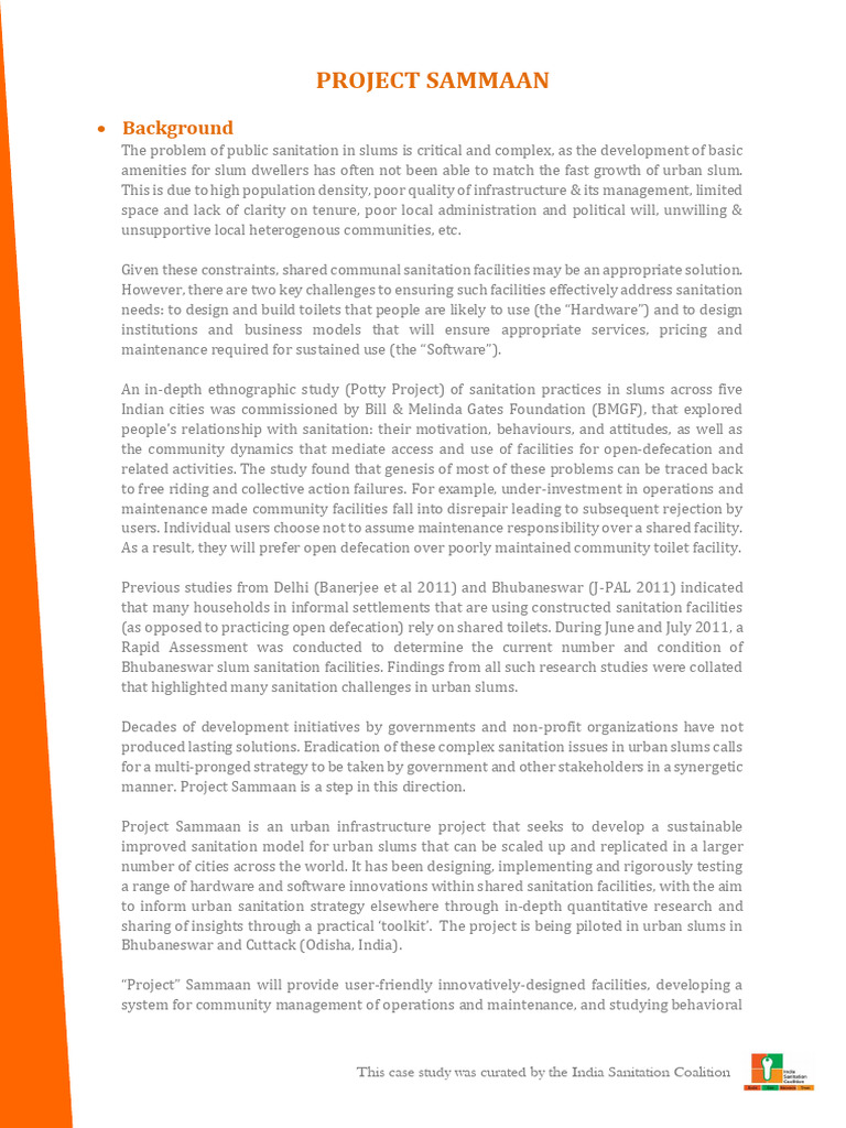 Case Study Project Sammaan | PDF | Slum | Sanitation