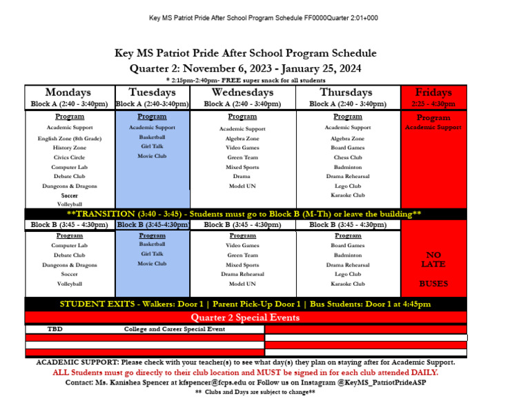 Q2 Final 2023-2024 ASP Weekly Quarterly Schedule | PDF
