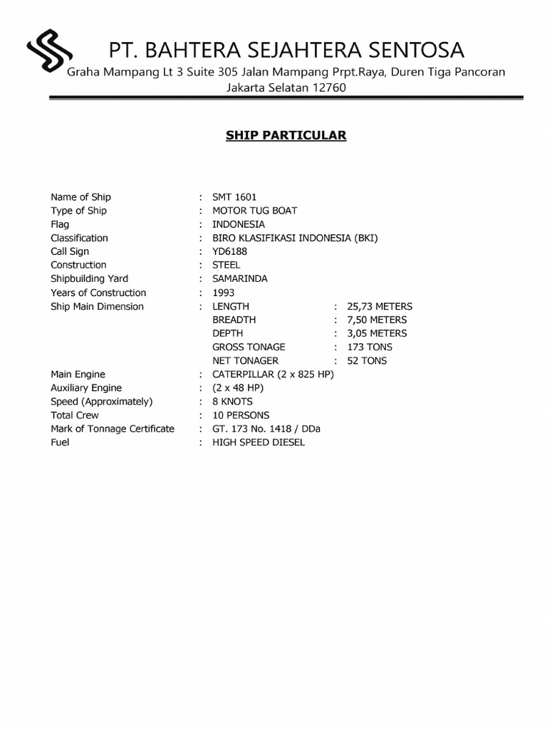 Ship Particular BSS 01 | PDF